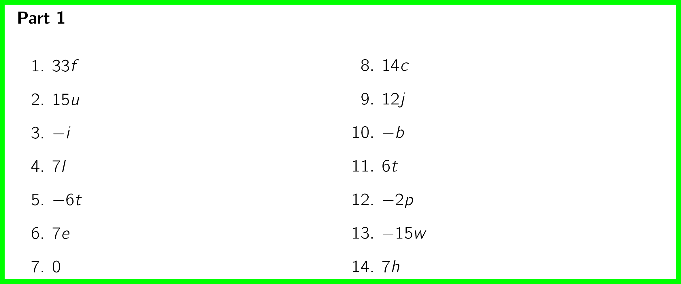 Simplifying by Collecting Like Terms (1) Answers – Mathematics and Coding